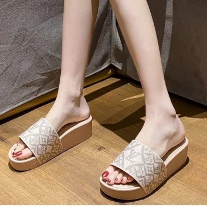 New letter slippers fendi women's single casual shoes female outer High ...