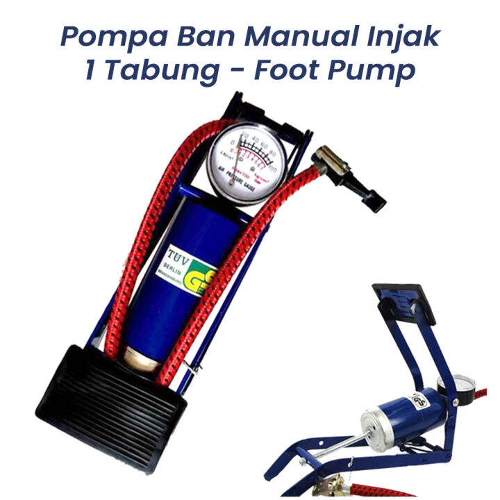 Pompa Ban Mobil & Motor Manual Injak 1 Tabung Foot Pump Single Barrel ...