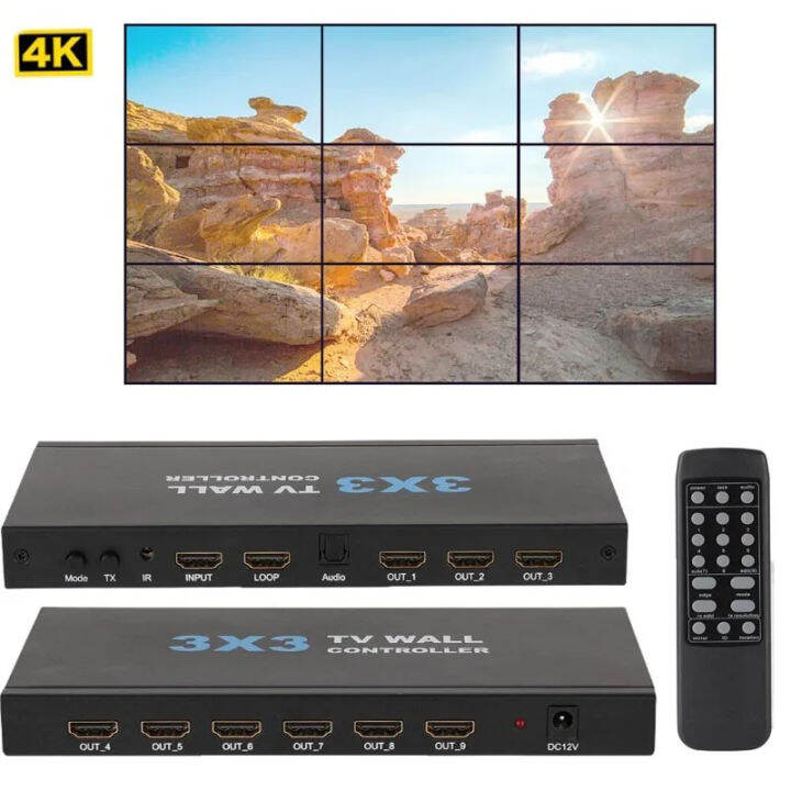 3X3 Video Wall Controller 4K HDMI DVI TV Wall Controller Splicer 3x3/4x3/4x4 9 Screen Processor ...