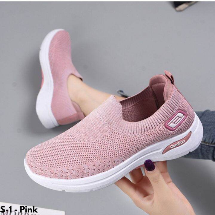 SEPATU SNEAKERS WANITA TANPA TALI KETS IMPORT RUNNING LARI CASUAL ...