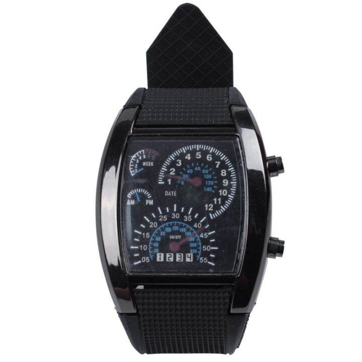 New Meter Dial Black Rubber Strap Blue Flash Dot Matrix LED Racing ...