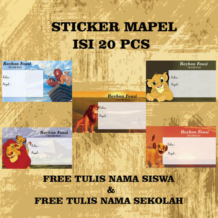 sticker mapel isi 20 pcs, series lionking, label buku murah, sticker ...