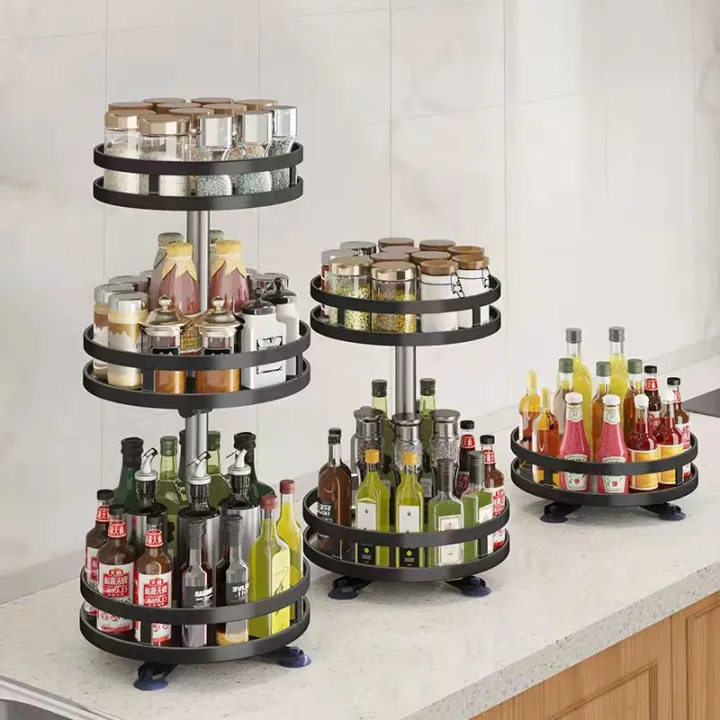 3 Tier 360° Rotating Spice Rack Rotatable Kitchen Seasoning Condiments ...