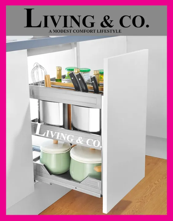 Kabinet Almari Tarik Rail Rak Dapur/ Kitchen Drawer 3 Tier Rail Track ...