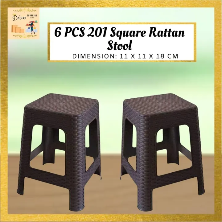 6 PCS 201 BROWN SQUARE RATTAN STOOL / SQUARE RATTAN STOOL SET/ CHAIR ...