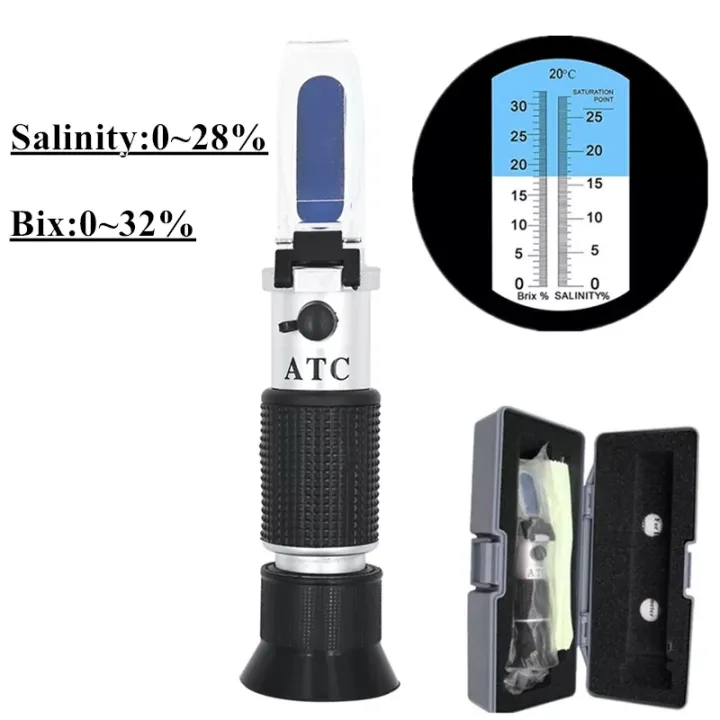 Hand Held Brix/Salt Refractometer with ATC for brine fruit Beer, Dual ...