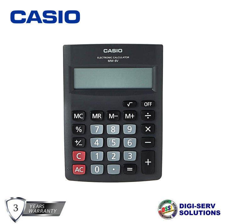 Casio MW-8V-BK Calculator, Mini Desk Type, 8 Digits, Extra Large ...