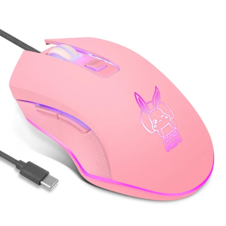 Pink Rabbit USB C LED Mouse 2400DPI Type C Wired Mouse for MacBook ...