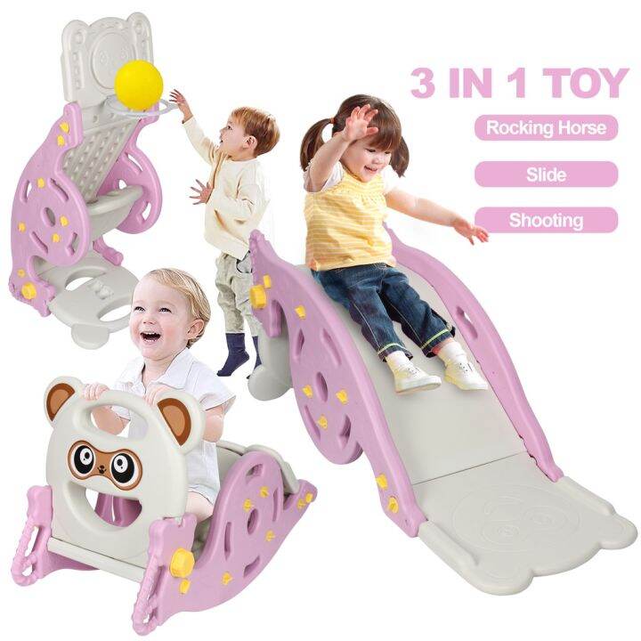 BEE APLUS Slide for Kids Playground Rocking House Baby Slide Basketball ...