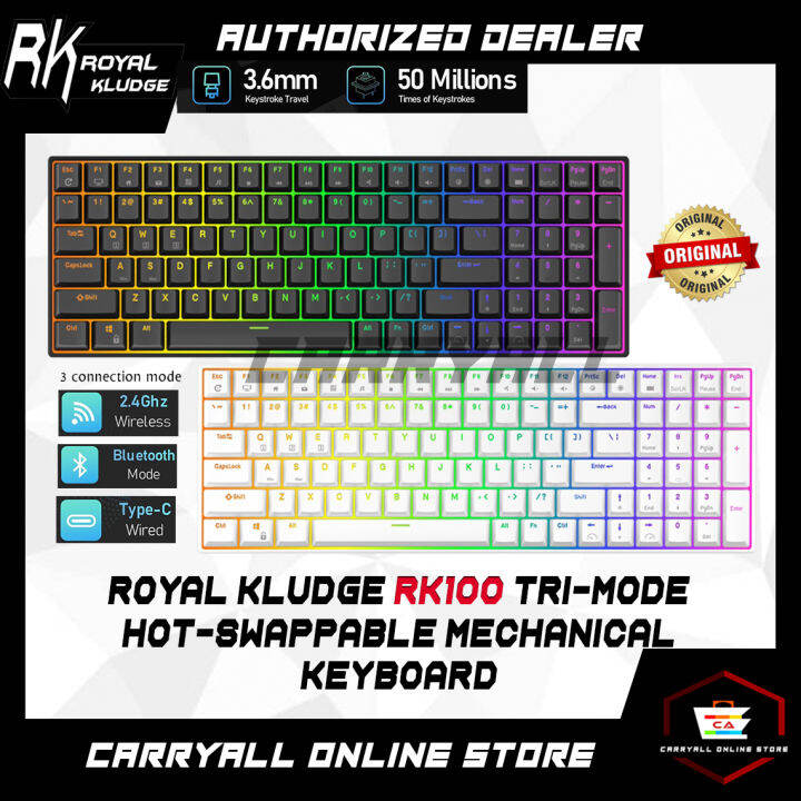 RK ROYAL KLUDGE RK100 Hotswappable Tri-Mode Wired/Bluetooth/2.4G ...