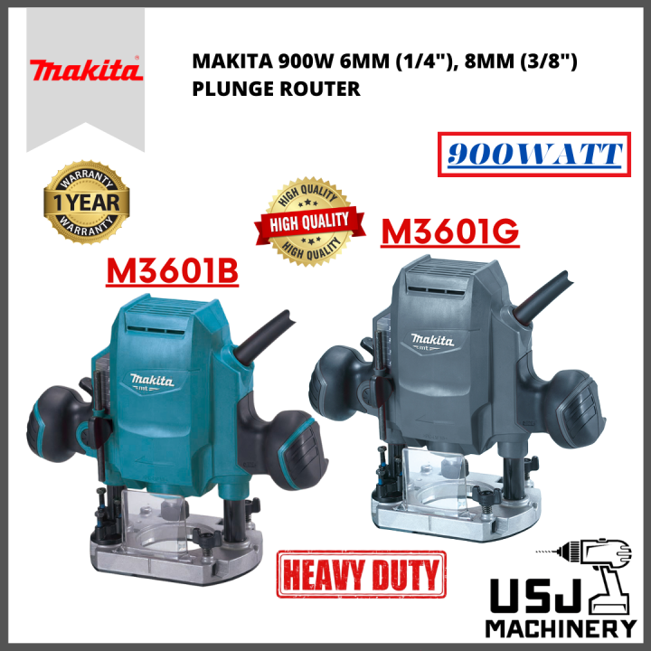 MAKITA 900W 6mm (1/4"), 8mm (3/8") Plunge Router - M3601B, M3601G - 1 ...