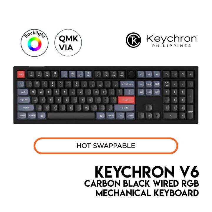 Keychron V6 Knob QMK Mechanical Keyboard, Carbon Black, Full, Wired ...