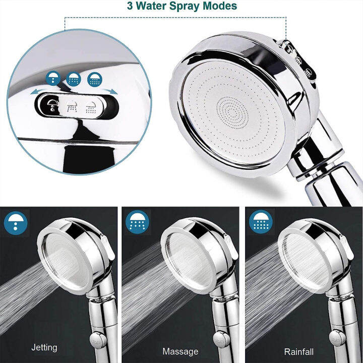 Handheld Shower Head High Pressure Chrome 3 Spary Setting with ON/OFF ...