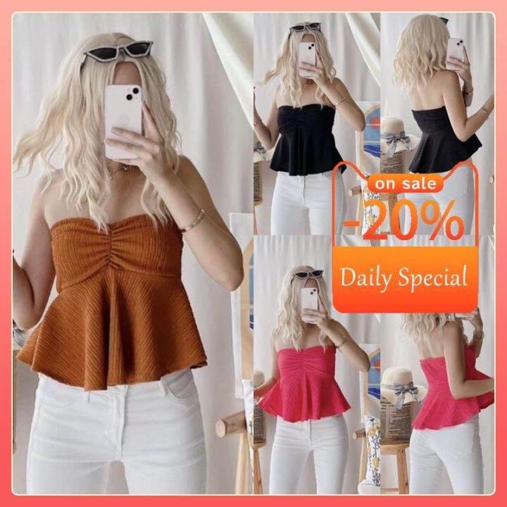 COCO PEPLUM Tube Top Bark Crepe Fabric | Lazada PH