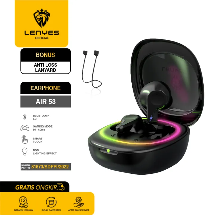 LENYES Earphone Air 53 Wireless Headset Gaming TWS RGB Bluetooth | Lazada Indonesia