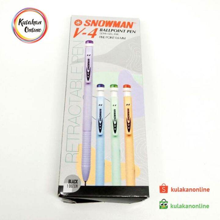 Pulpen / Bulpen / Bolpen/ Ballpoint Snowman V-4 Pen 0.6mm Hitam (1 Pak isi 12 Pcs) | Lazada ...