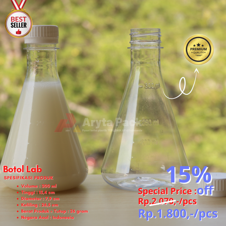 Botol plastik PET 300ml lab minuman jus susu kopi tutup LN warna-warni ...