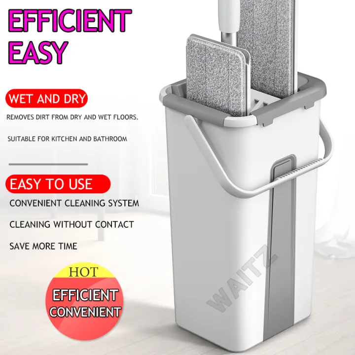 Hands-free Flat Squeeze Mop Bucket Flat Mop Self-cleaning Squeeze-dry Mop with Bucket | Lazada PH
