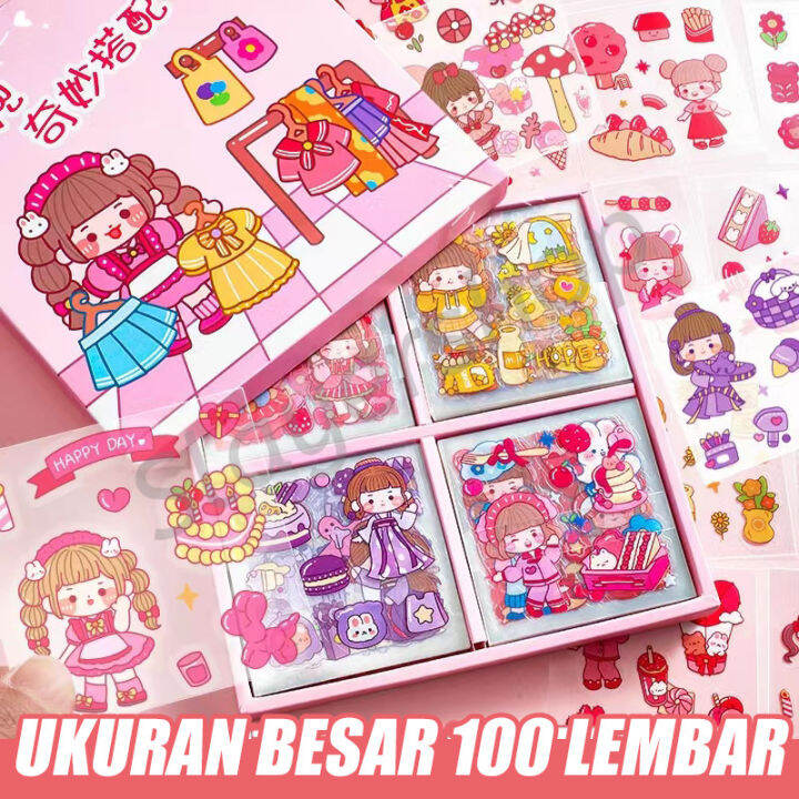 1 pack isi 100 Lembar Pcs Stiker Box Merk SENMU SEN MU Momo Stiker Set ...