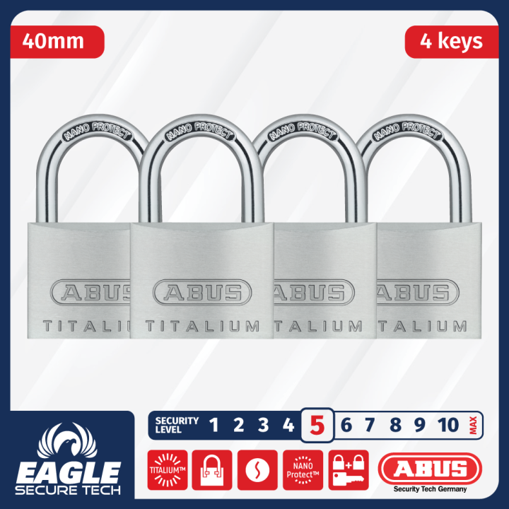 ABUS 64TI/40 | 40MM | TITALIUM™ | 4 Padlocks | 4 Keys | Outdoor Padlock | Lazada