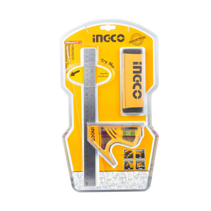 INGCO 12inch/300mm Stainless Steel Magnetic Lock Combination Square ...