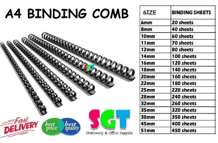 A4 Black Plastic Binding Comb ( 6mm - 51mm) - 1 Box | Lazada