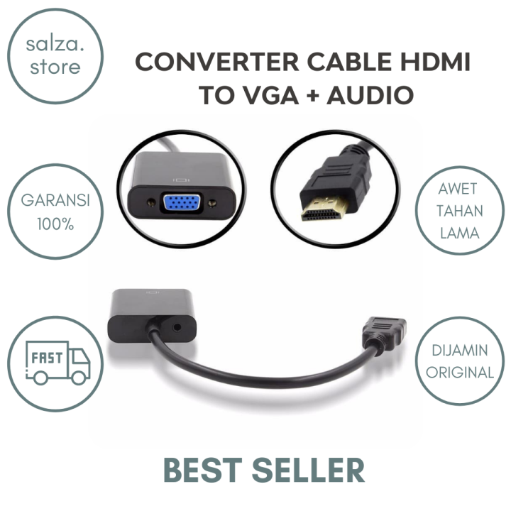 GARANSI 100% Sambungan Laptop Ke Proyektor / Converter HDMI to VGA + Audio/konverter proyektor ...