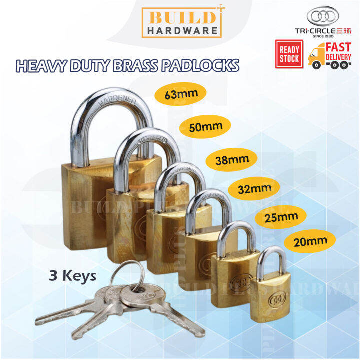 TRI-CIRCLE Brass Padlock 3 Keys 20mm 25mm 32mm 38mm 50mm 63mm 261 262 ...