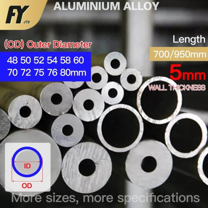 FUYI Aluminum tube 5mm wall thickness 48-80mm straight 700mm 950mm long ...
