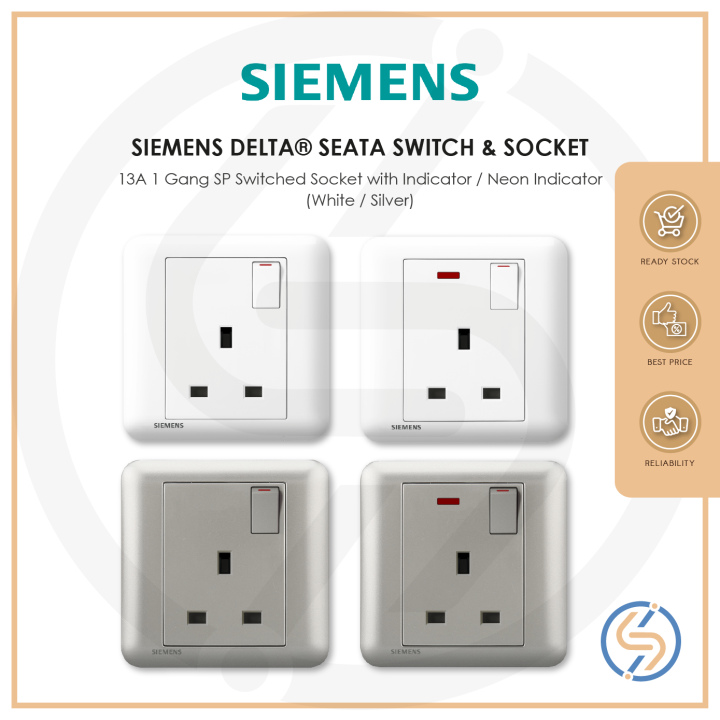 Siemens 13A 1 Gang SP Switched Socket with Indicator / Neon Indicator ...