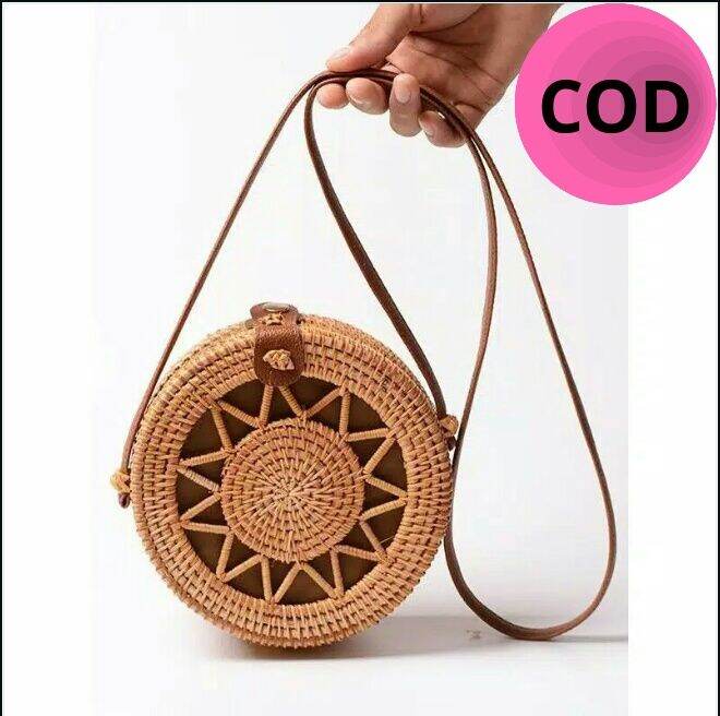 TAS ROTAN ULIR BINTANG-TAS ROTAN ULET COKELAT TAS BULAT BALI | Lazada ...
