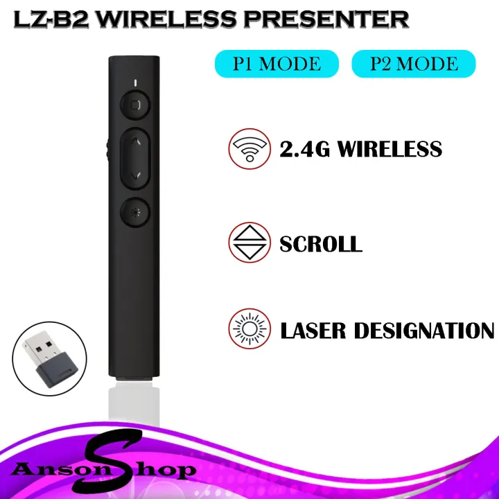 LZ-B2 Wireless Presenter, 2.4GHz USB Rechargeable Presentation Clicker ...