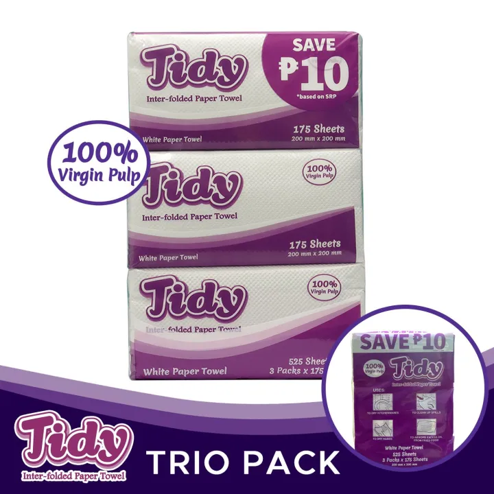 Tidy Trio Pack Inter-Folded Paper Towel White 175 Sheets | Lazada PH