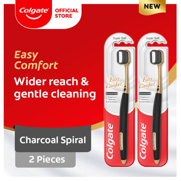 Colgate Easy Comfort Charcoal Spiral Toothbrush 2s (Super Soft bristles ...