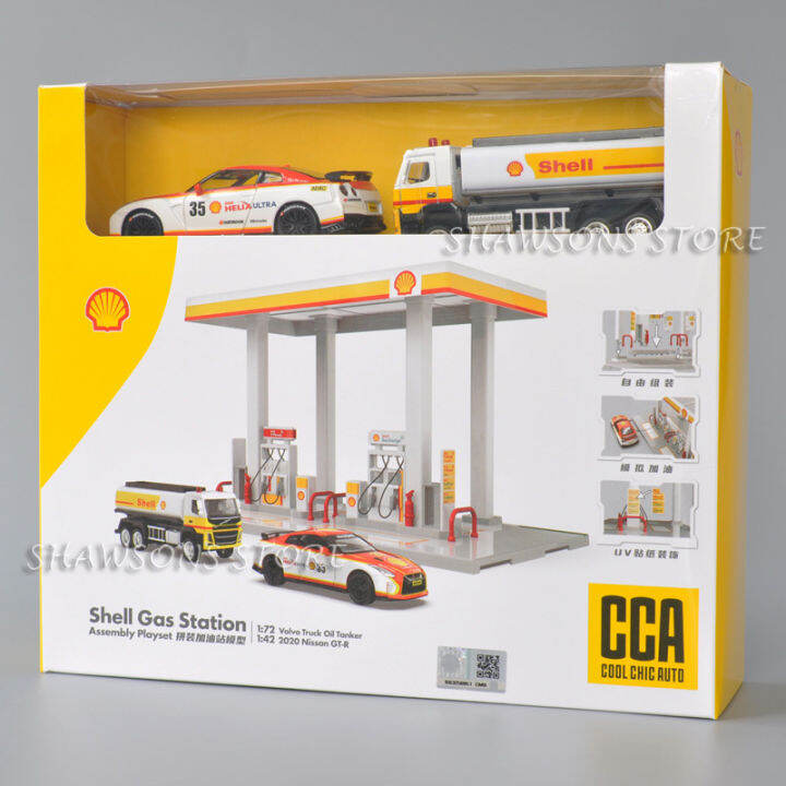 Shell Oil Gas Station Assembly Playset With Nissan GT-R R35 and Volvo ...