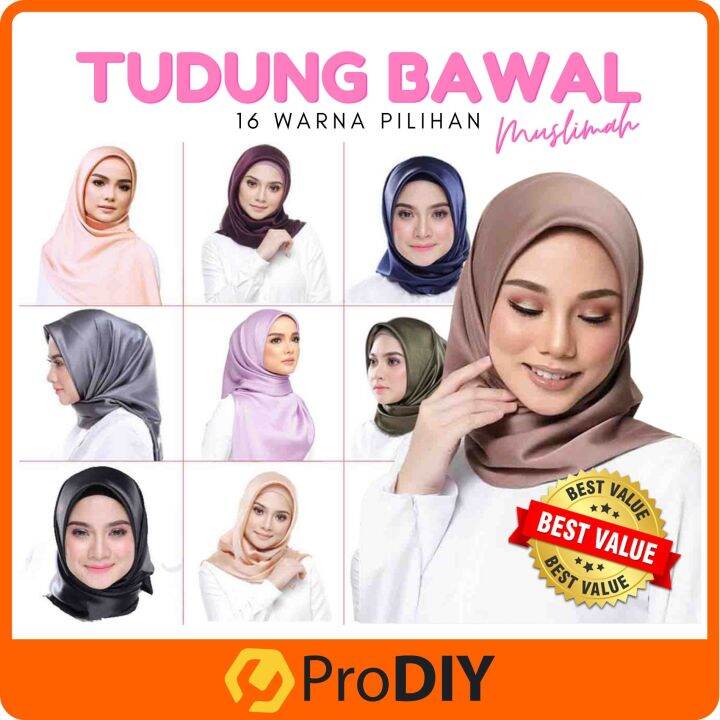 Hijab Tudung Kilat Bawal Muslimah Satin Ice Silk Tudung Scraf Plain Design 16 Colour Pilihan ...