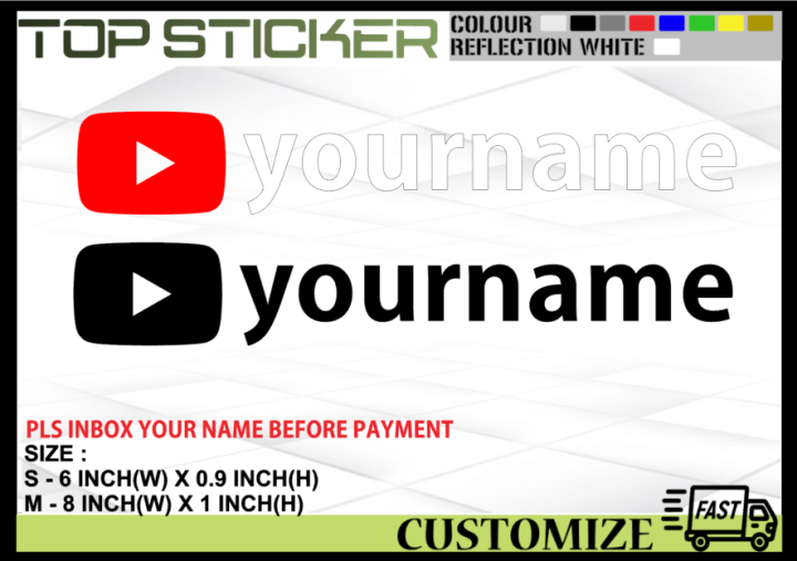 YOUTUBE NAME LOGO CAR STICKER KERETA STICKERS | Lazada