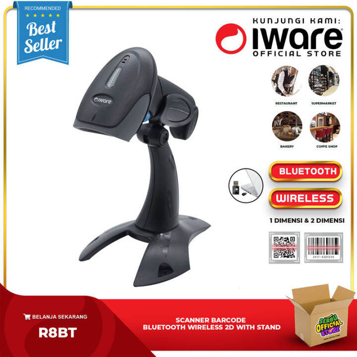 SCANNER BARCODE BLUETOOTH WIRELESS 2D IWARE R8BT WITH STAND | Lazada ...