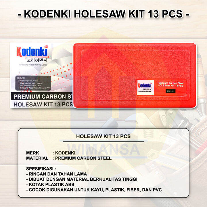 KODENKI HOLESAW KIT 13 PCS KDK-HK201 PREMIUM CARBON STEEL | Lazada Indonesia