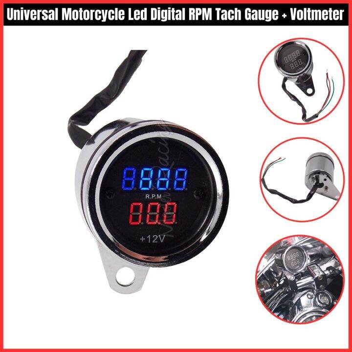 Universal Motorcycle Led Digital RPM Tach Gauge + Voltmeter | Lazada PH