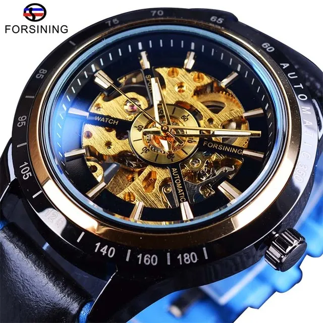 Forsining Motorcycle Design Genuine Black Belt Waterproof Skeleton Men ...