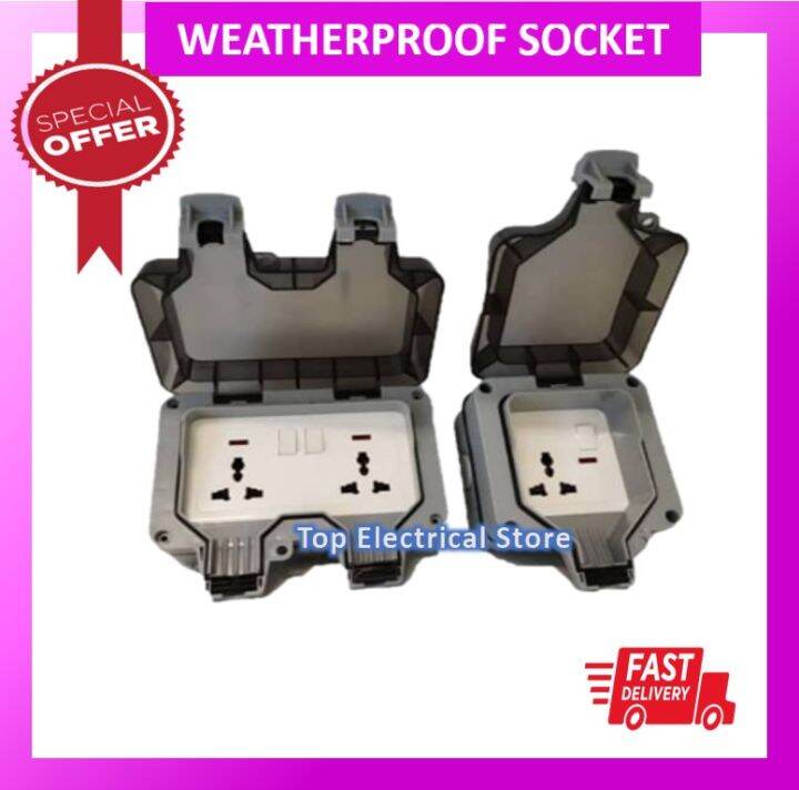 13A DOUBLE OUTDOOR WALL SWITCH SOCKET WITH IP66 WEATHERPROOF POWER ...