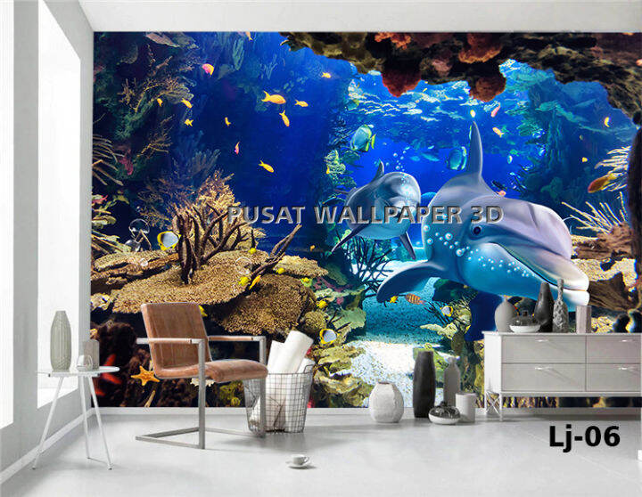 Wallpaper Dinding motif ikan hias -Wallaper dinding 3D motif Ikan laut ...