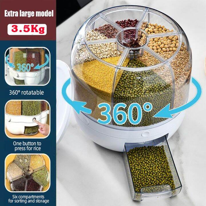 Large Food Storage Container 360° Rotating Rice Barrels Sealed Cereal ...