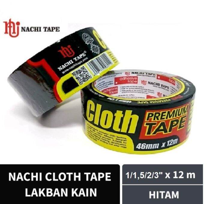 CLOTH TAPE LAKBAN KAIN LINEN HITAM NACHI 1 / 1,5 / 2 / 3 inch X 12 ...