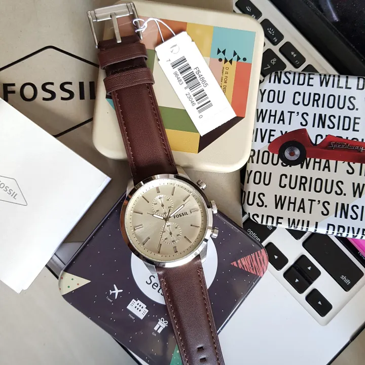 Fossil Townsman FS4865 Chronograph White Dial Brown Leather Men's Watch ...