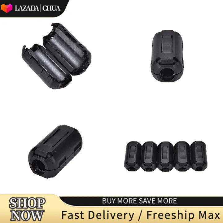 CHUA 🔥Ready Stock🔥5pcs 7mm Noise Suppressor EMI RFI Clip Choke Ferrite Core Cable Filter Black ...