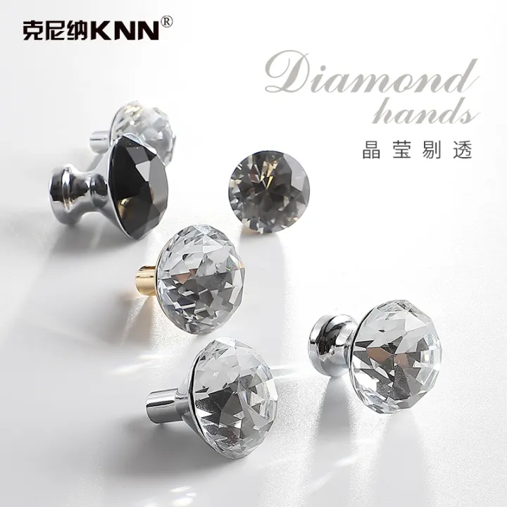 Crystal handle diamond single hole cupboard door handle modern simple ...