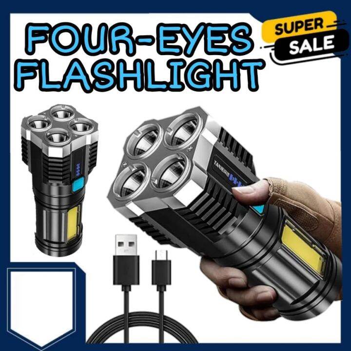 leo Portable Super bright Four-Eyes strong light USB charging Rechargeable flashlight | Lazada PH