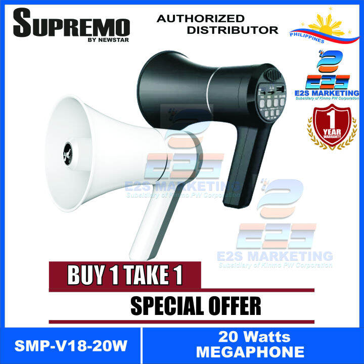 Supremo "BUY 1 TAKE 1" Handheld Megaphone 3.7V 20 Watts SMP-V18-20W ...